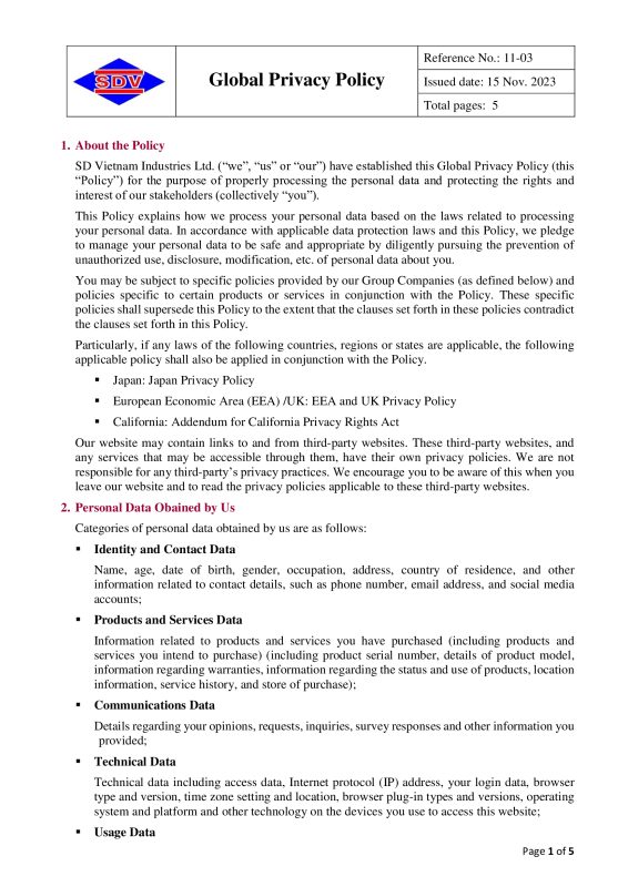 Global Privacy Policy - SD Việt Nam™